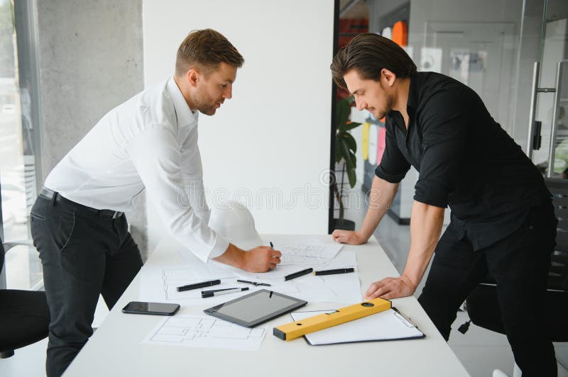 Engineer or Architect Teamwork Working on Construction Project with ...