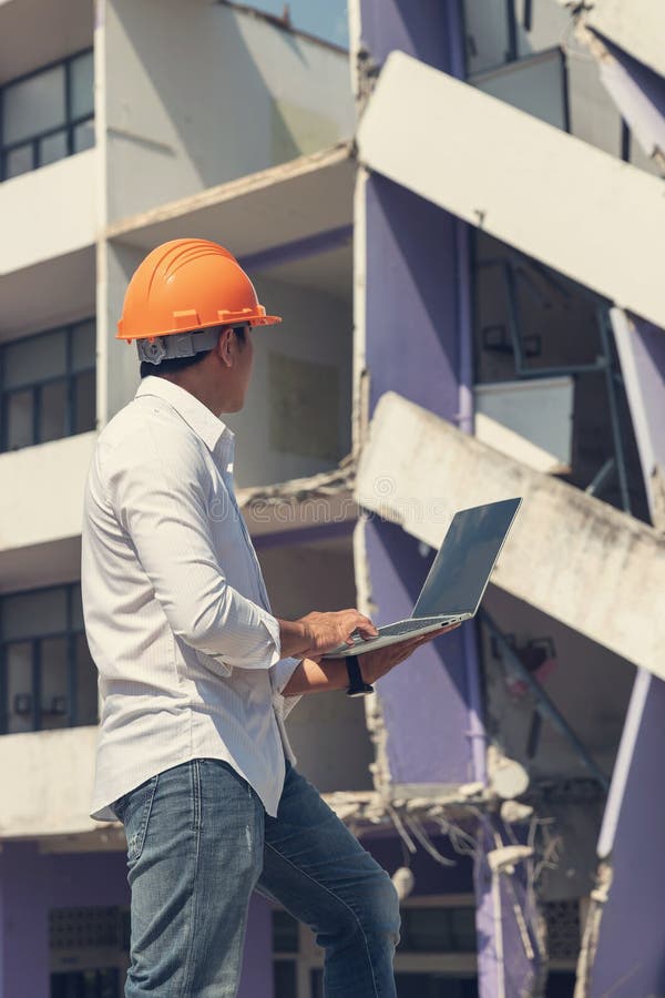 Engineer Architect and Worker Operation Control Demolish Old Building ...