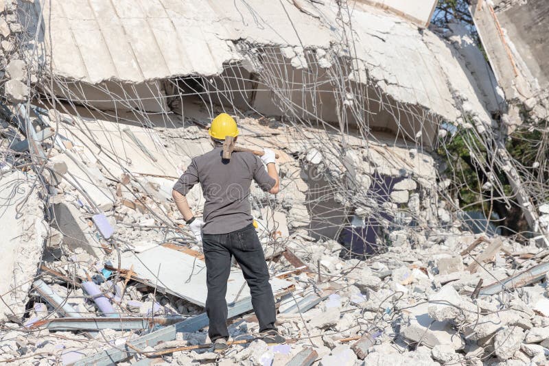 Engineer Architect and Worker Operation Control Demolish Old Building ...