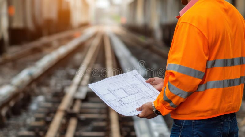 Engineer or Architect Working on Blueprint at Railway Station ...