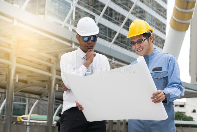 Engineer and Architect Working at Construction Site Stock Image - Image ...
