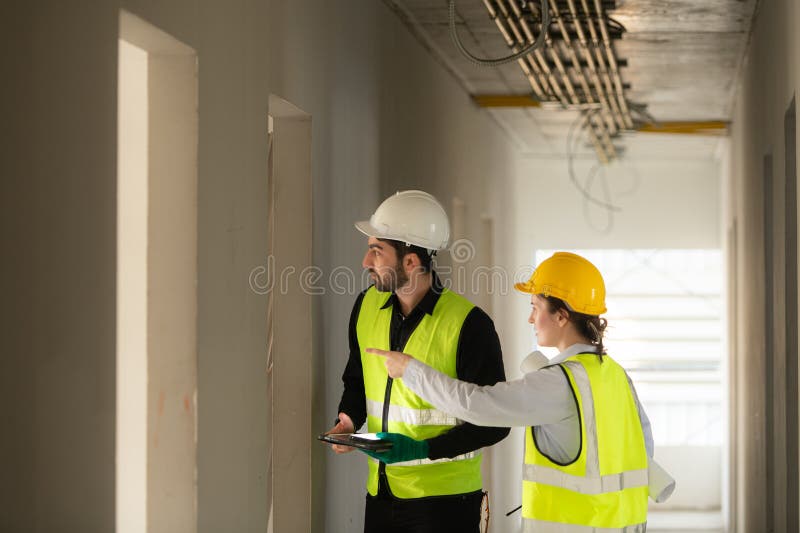 Engineer and Architect Working on the Construction Site, Double ...
