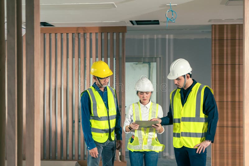 Engineer and Architect Working Discussion Plan in Construction Process ...