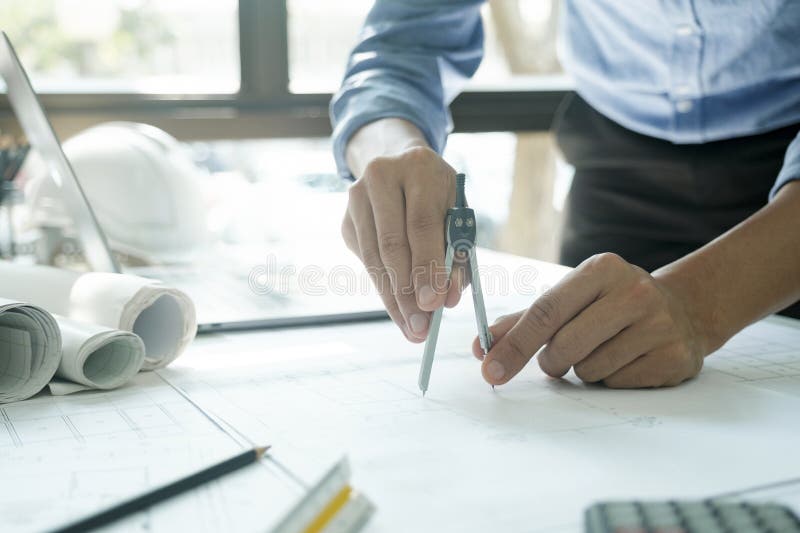 Engineer, Architect Working Using Compass. Stock Photo - Image of ...