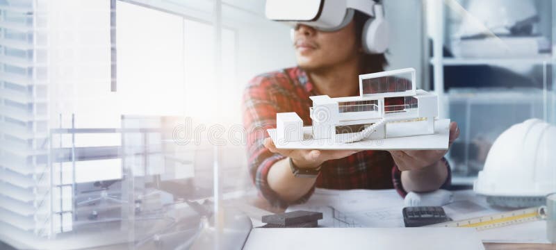 Engineer or Architects Wearing Virtual Reality Headsets for Work with ...