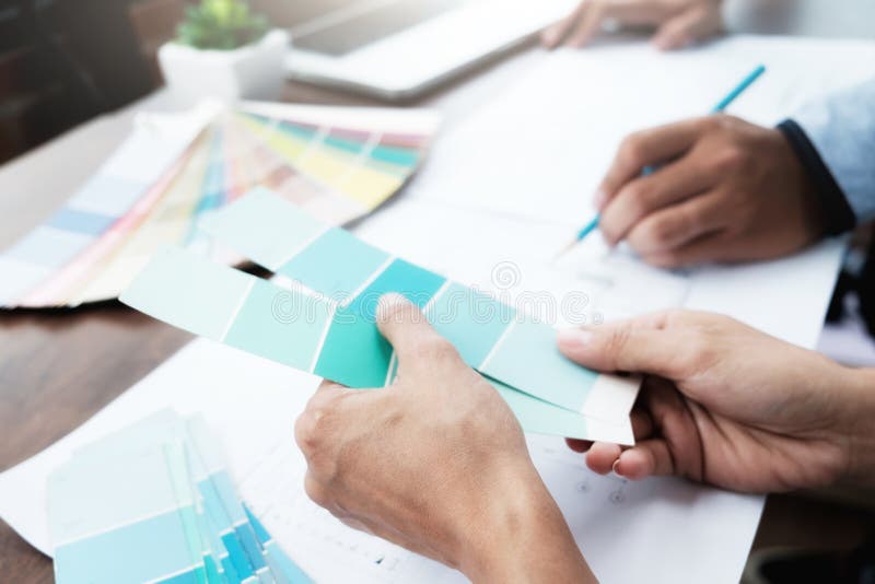 Engineer and Architecture Select Color for House Project. Stock Image ...