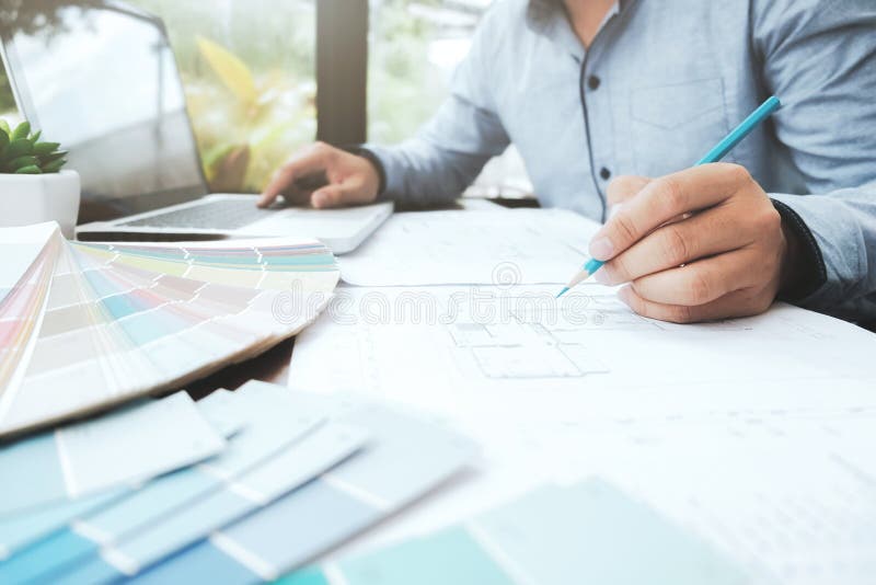 Engineer and Architecture Select Color for House Project. Stock Photo ...