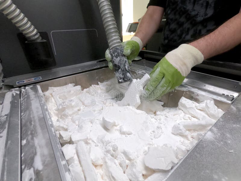 Engineer or Artist Designer Printing 3D Parts, Shaping Models from Dust ...