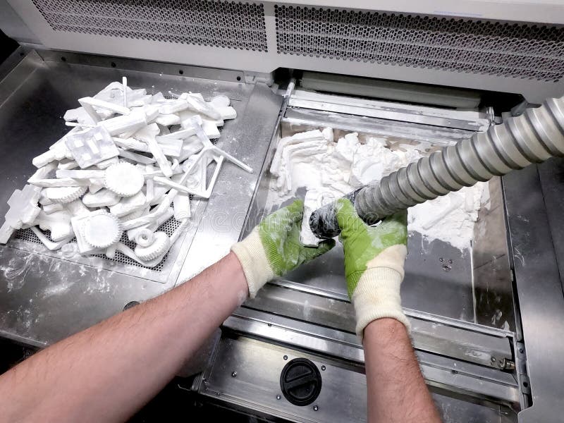 Engineer or Artist Designer Printing 3D Parts, Shaping Models from Dust ...