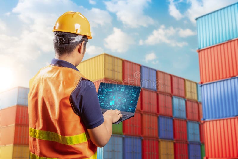 Engineer or Asian Worker Work at Container Terminal Stock Photo - Image ...