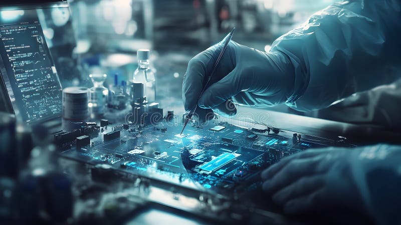 Engineer Assembling Circuit Board in High-tech Lab with Precision Tools ...