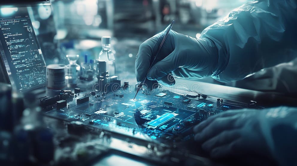 Engineer Assembling Circuit Board in High-tech Lab with Precision Tools ...