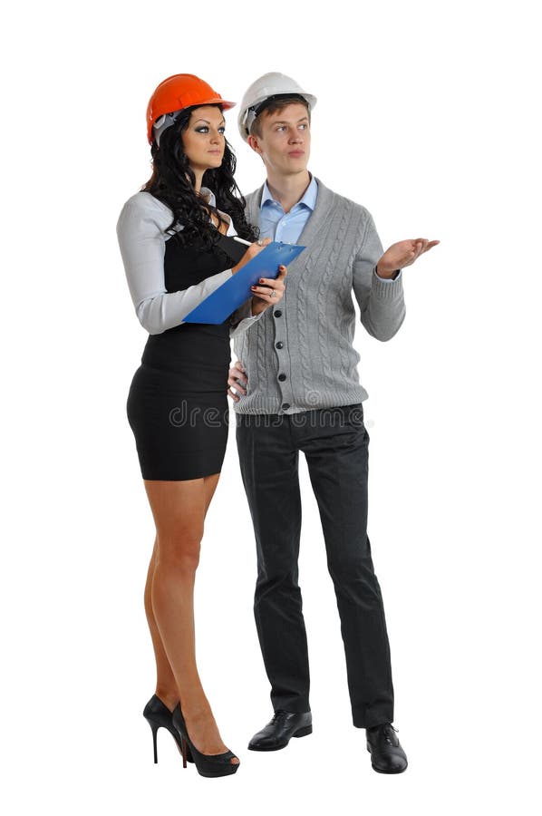 Engineer and Assistant in Helmets Stock Image - Image of isolated ...