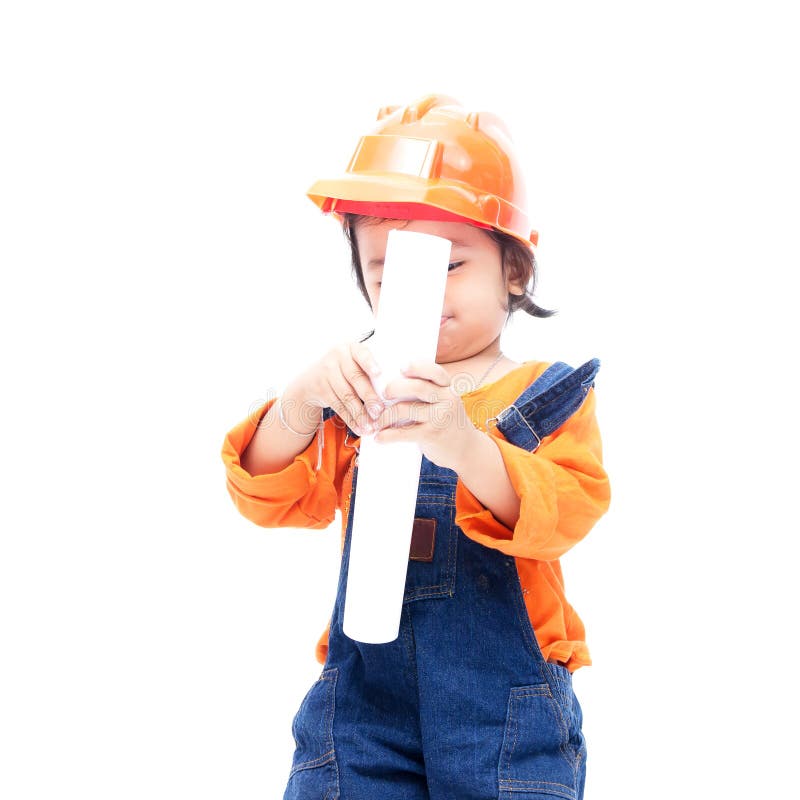 Engineer Baby Girl and Paper in Hand Stock Photo - Image of child, girl ...