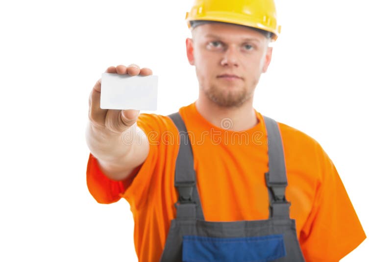 Engineer with Blank Business Card Stock Photo - Image of expressing ...