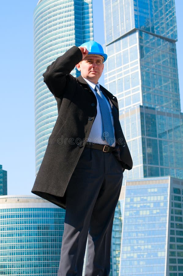 Engineer with Blue Hard Hat Standing Confidently Stock Image - Image of ...