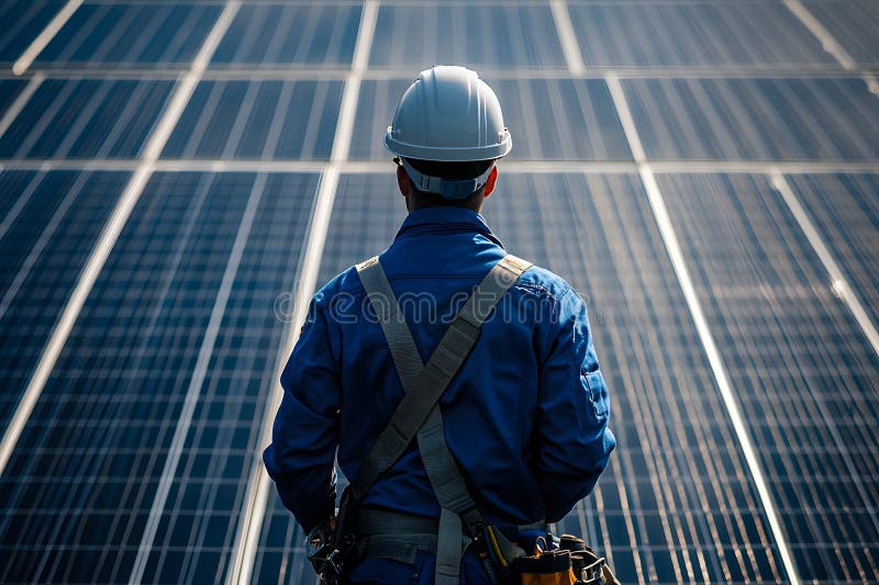 Engineer in Blue Uniform Inspecting Solar Panels Renewable Energy ...