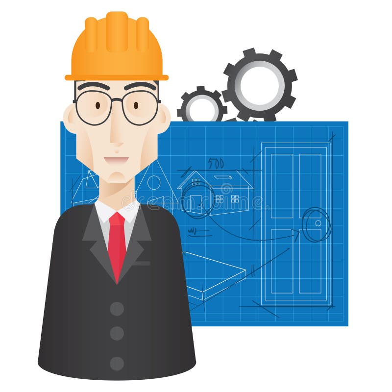 Engineer with Blueprint. Vector Illustration Decorative Design Stock ...