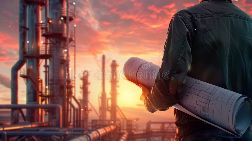 The Engineer with Blueprints.AI Generated Image Stock Image - Image of ...