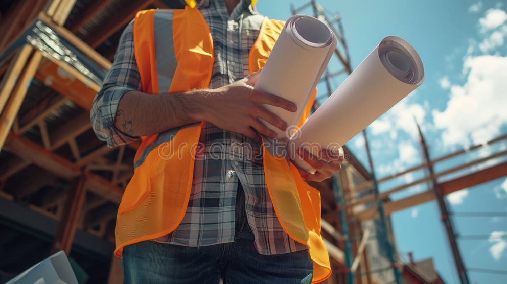 The Engineer with Blueprints.AI Generated Image Stock Image - Image of ...