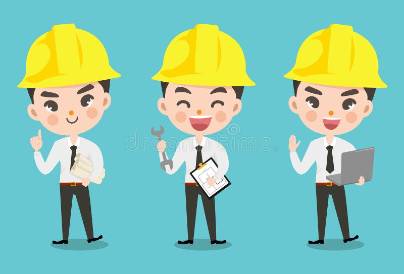 Engineer Boy in Many Action. Stock Vector - Illustration of design ...