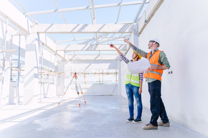 Engineer Builder Architect Team Working Check Progress Construction of ...