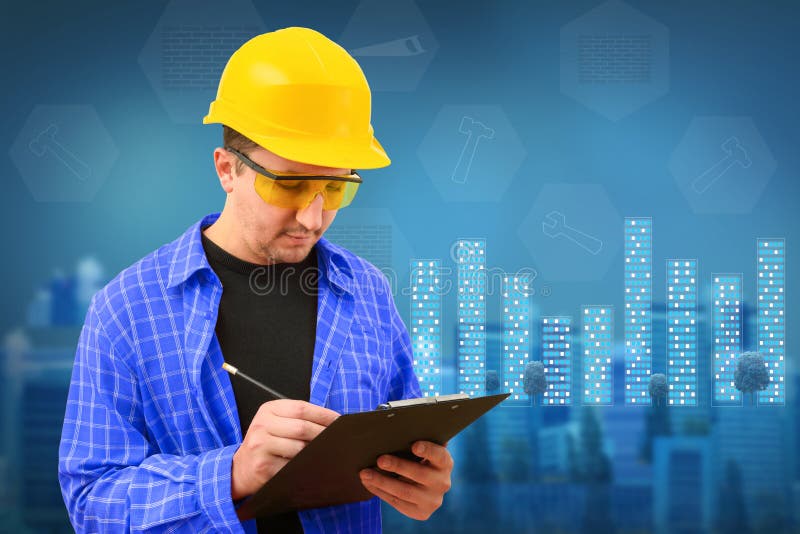 Engineer or Builder on the Background of Construction Symbols and ...