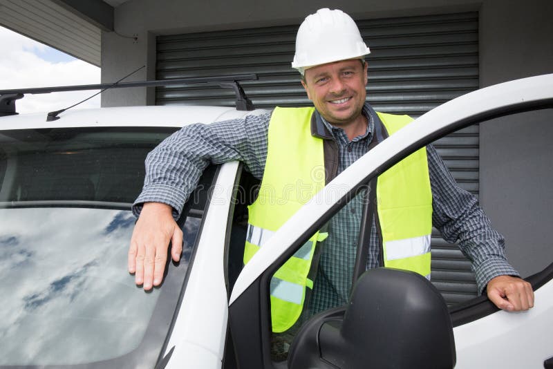 Engineer Builder at Construction Site Close To White Car Stock Photo ...
