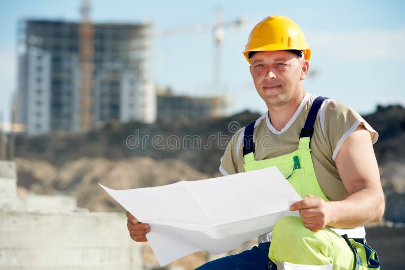 Engineers Builders at Construction Site Stock Image - Image of plan ...