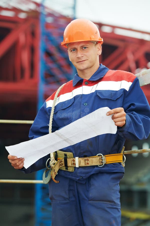 Engineer Builder at Construction Site with Draft Stock Image - Image of ...