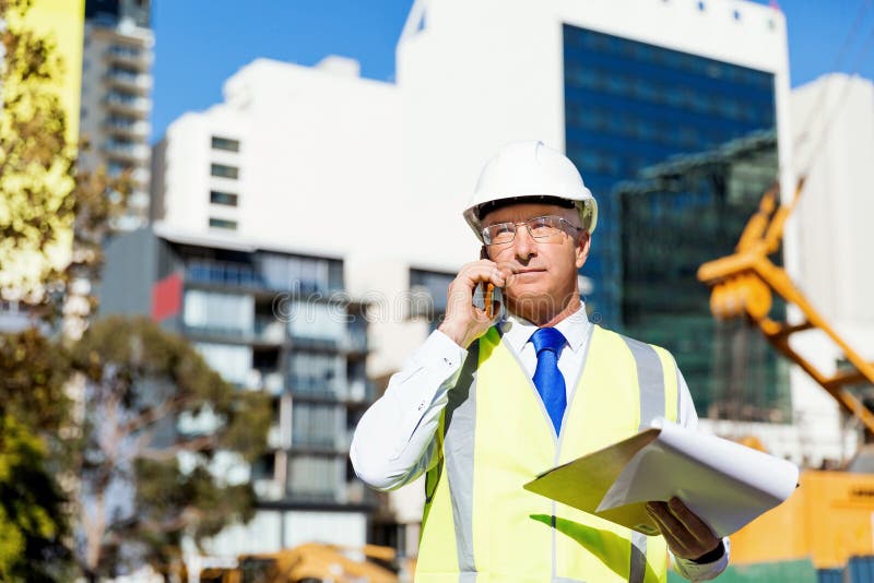 Engineer Builder at Construction Site Stock Image - Image of architect ...