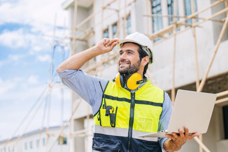 Engineer Builder. Happy Foreman Work in Construction Site Stock Image ...