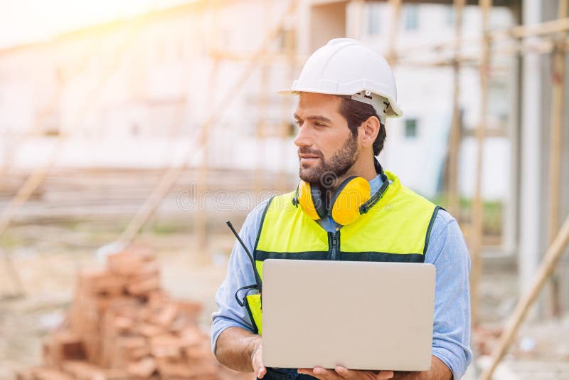 Happy Foreman Builder Using Smart Phone Calling Business Contact in ...