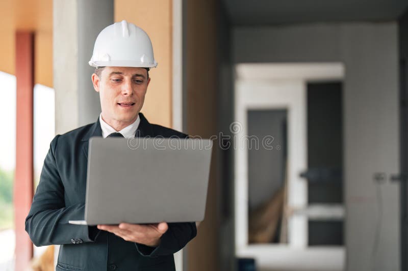 Engineer Builder. Happy Foreman Work in Construction Site Stock Photo ...