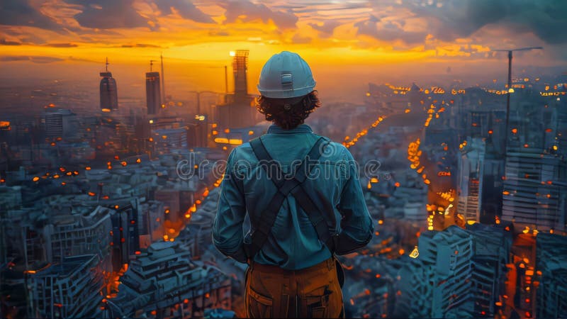 Engineer Builder with Helmet and Blueprints at Construction Site ...