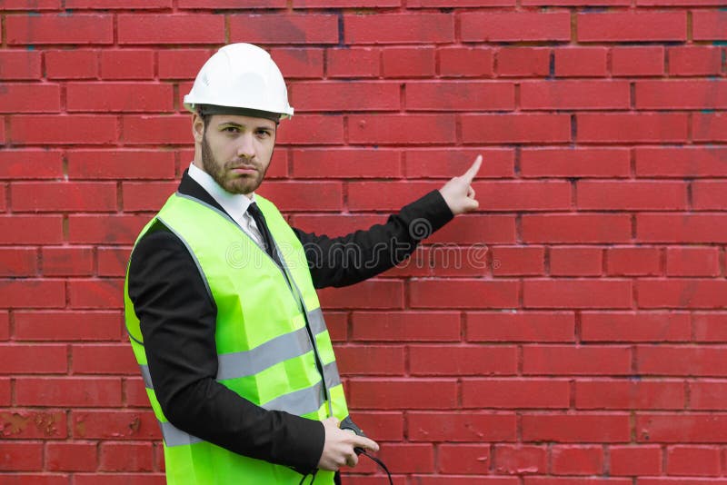 Engineer Builder Pointing Direction Showing Finger Contractor Stock ...