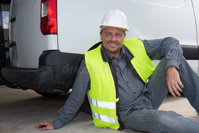 Engineer Builder Relaxing at a Construction Site Stock Photo - Image of ...