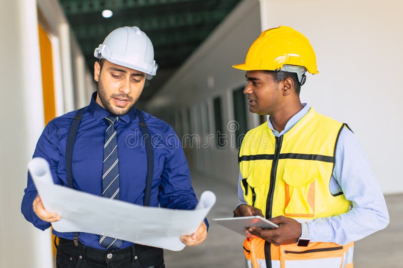 Engineer Builder Team Working with Architect Designer Work Inspect ...