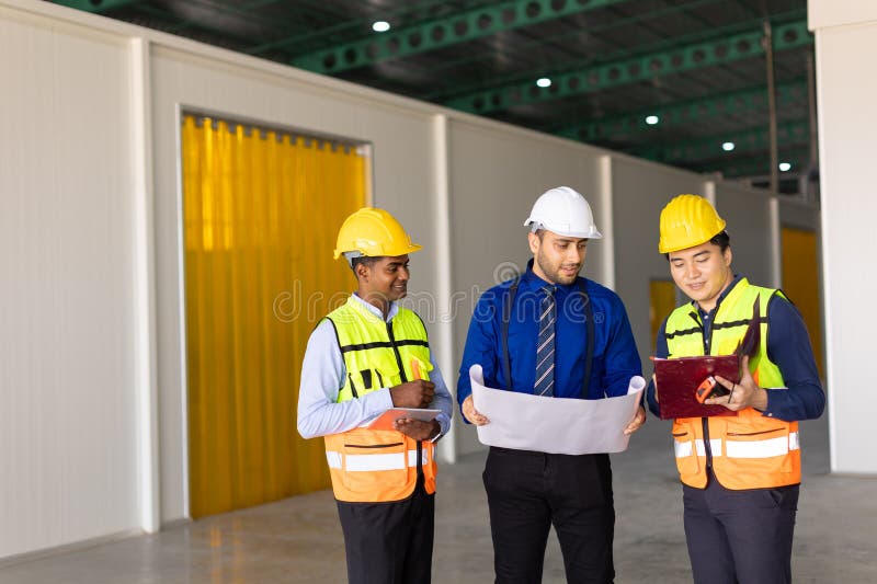 Engineer Builder Team Working with Architect Designer Work Inspect ...