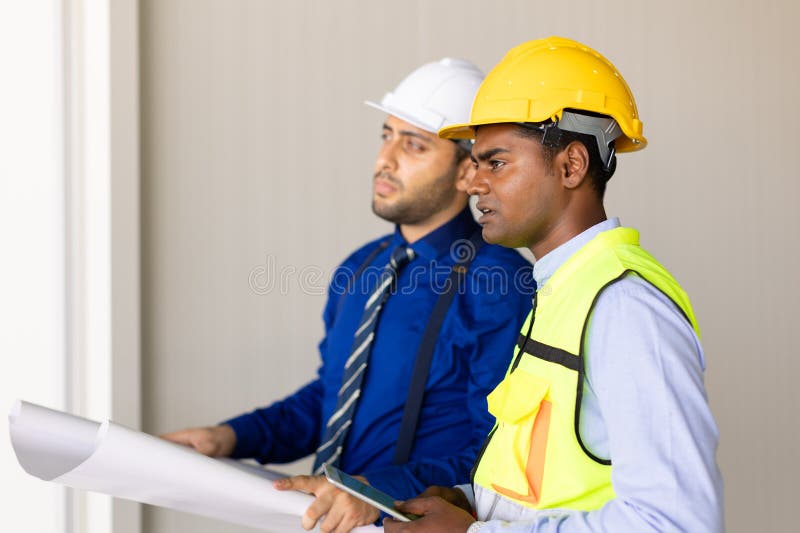 Engineer Builder Team Working with Architect Designer Work Inspect ...