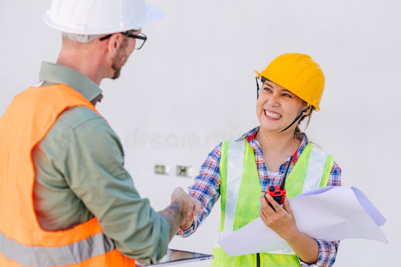 Engineer Builder Worker Shake Hands Together Happy Smiling for Dealing ...