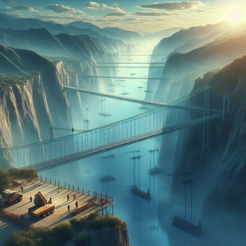 An Engineer Building a Bridge Across a Canyon Using Invisible Stock ...