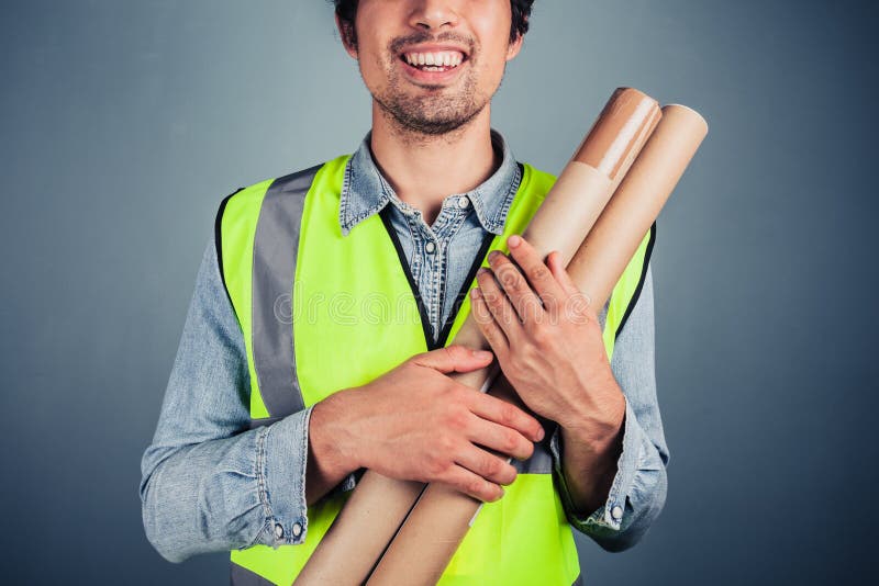 Engineer with Building Plans Stock Image - Image of development ...