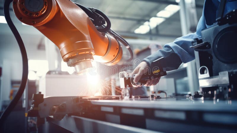 Engineer Building a Robot in an Factory Close-up. Stock Illustration ...