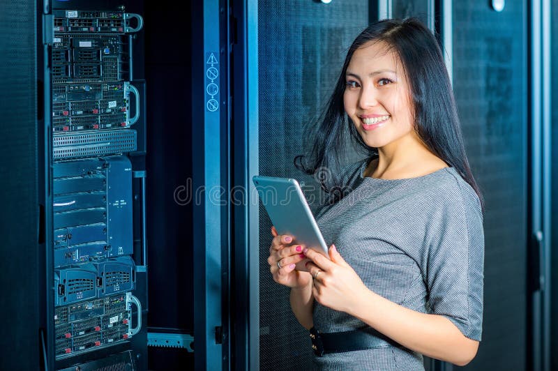Engineer Businesswoman in Network Server Room Stock Photo - Image of ...