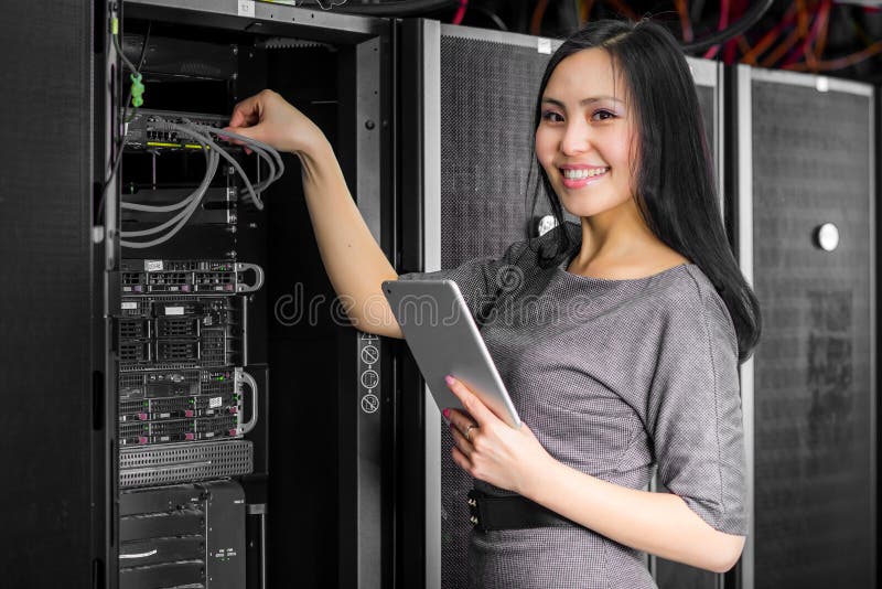 Engineer Businesswoman in Network Server Room Stock Image - Image of ...