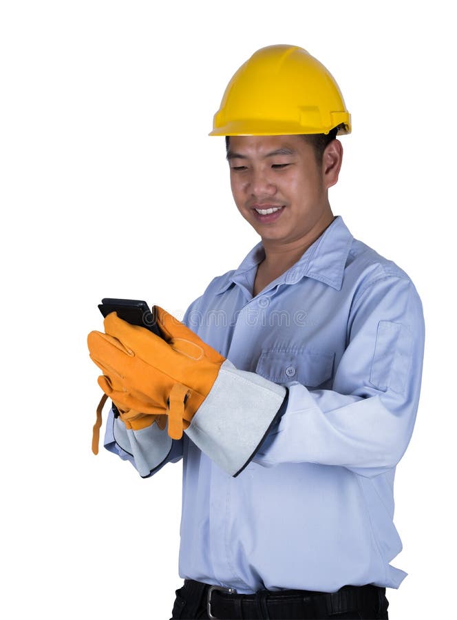 Engineer Calculating and Smiling Stock Image - Image of protective ...