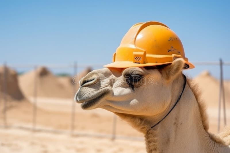 Engineer Camel in a Work Helmet on a Construction Site. Construction of ...