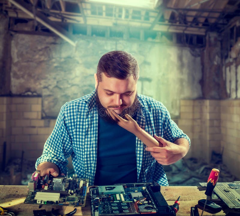 Engineer Cant Fix Problem with Computer Hardware Stock Image - Image of ...