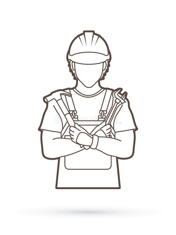 Engineer Cartoon Front View Graphic Vector Stock Vector - Illustration ...